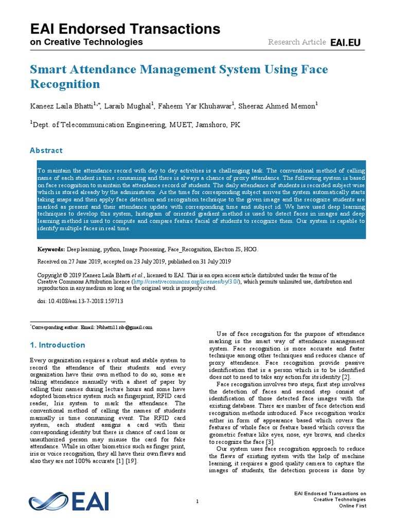 Smart Attendance Management System Using Face Reco | PDF | Json | Deep Learning