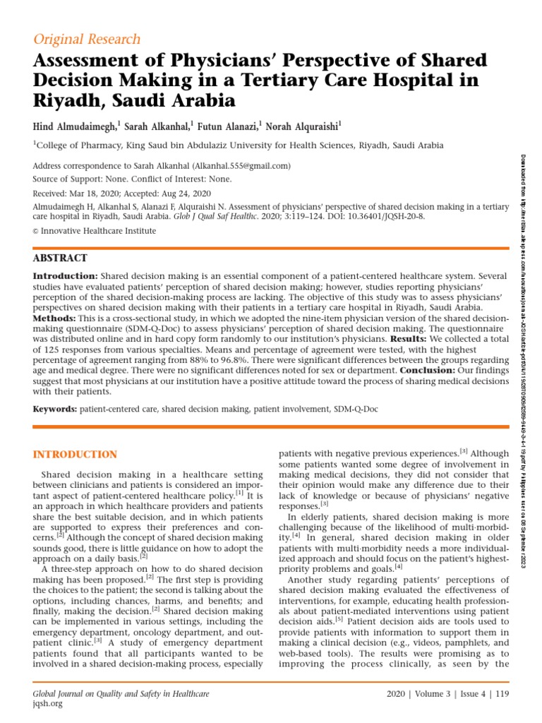 GB-4 Assessment of Physicians' Perspective of Shared Decision Making in ...