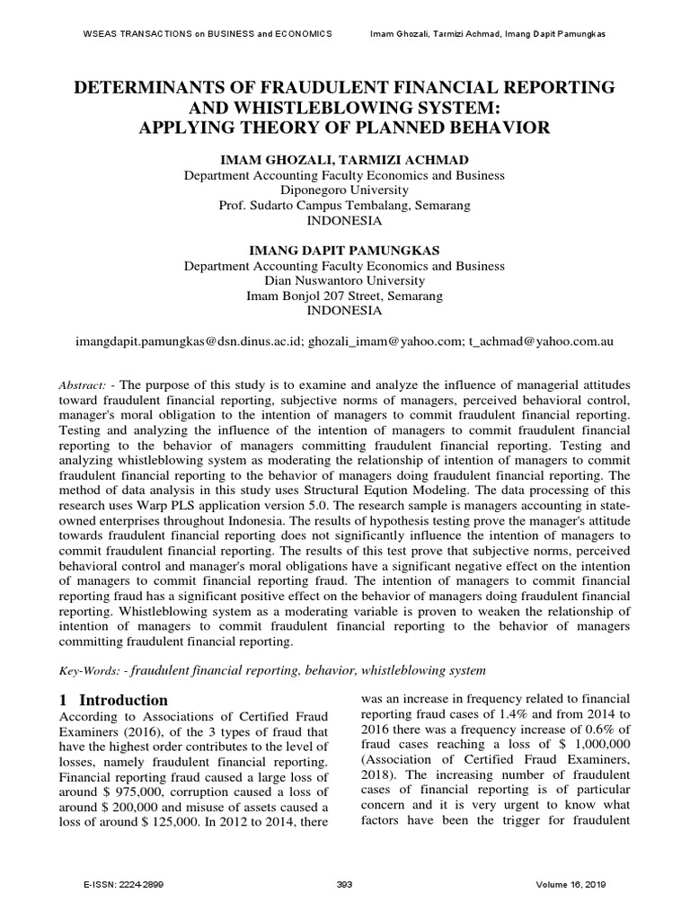 Determinants of Fraudulent Financial Reporting and WBS Using Behaviour ...