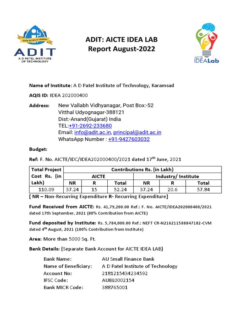 Review Report Aicte Idea Lab - Adit - August - 2022 | PDF | Numerical ...