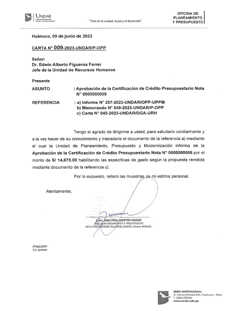 Carta #009-2023-Undar-Opp | PDF