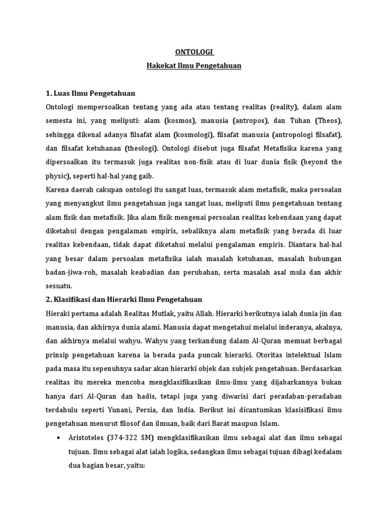 ONTOLOGI Hakekat Ilmu Pengetahuan | PDF