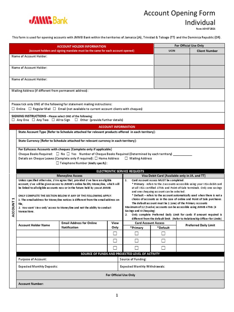 Account Opening - Individual (003)[2] | PDF | Cheque | Debit Card
