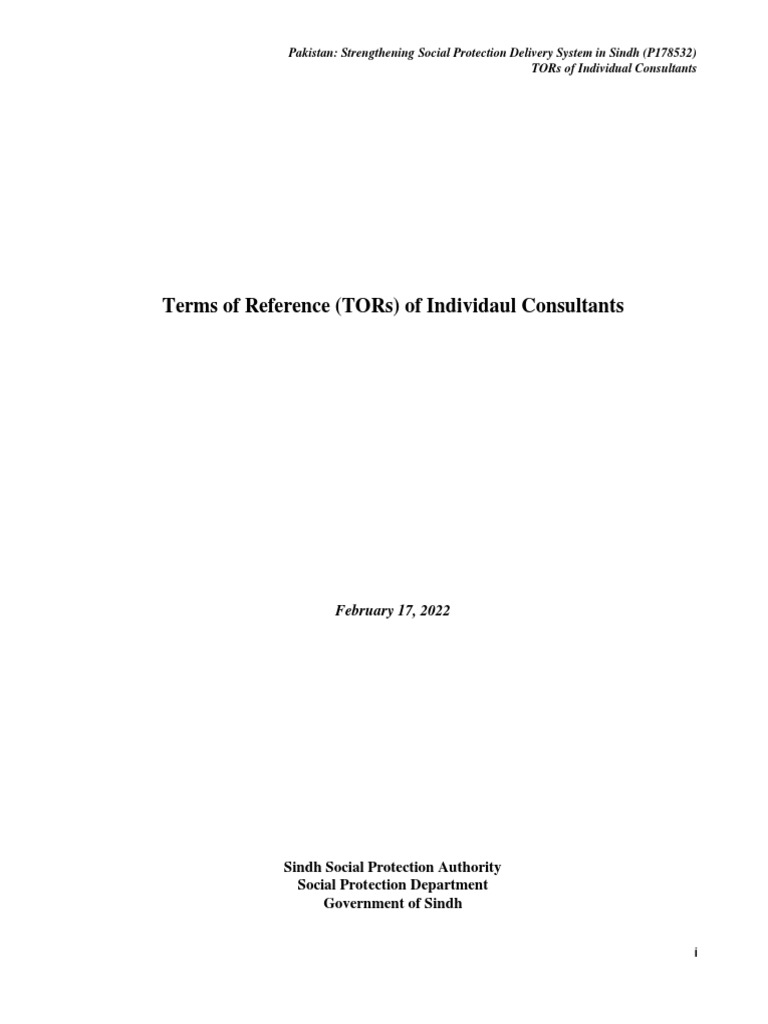 SSPD TORs Individual Consultants | PDF | Social Protection ...