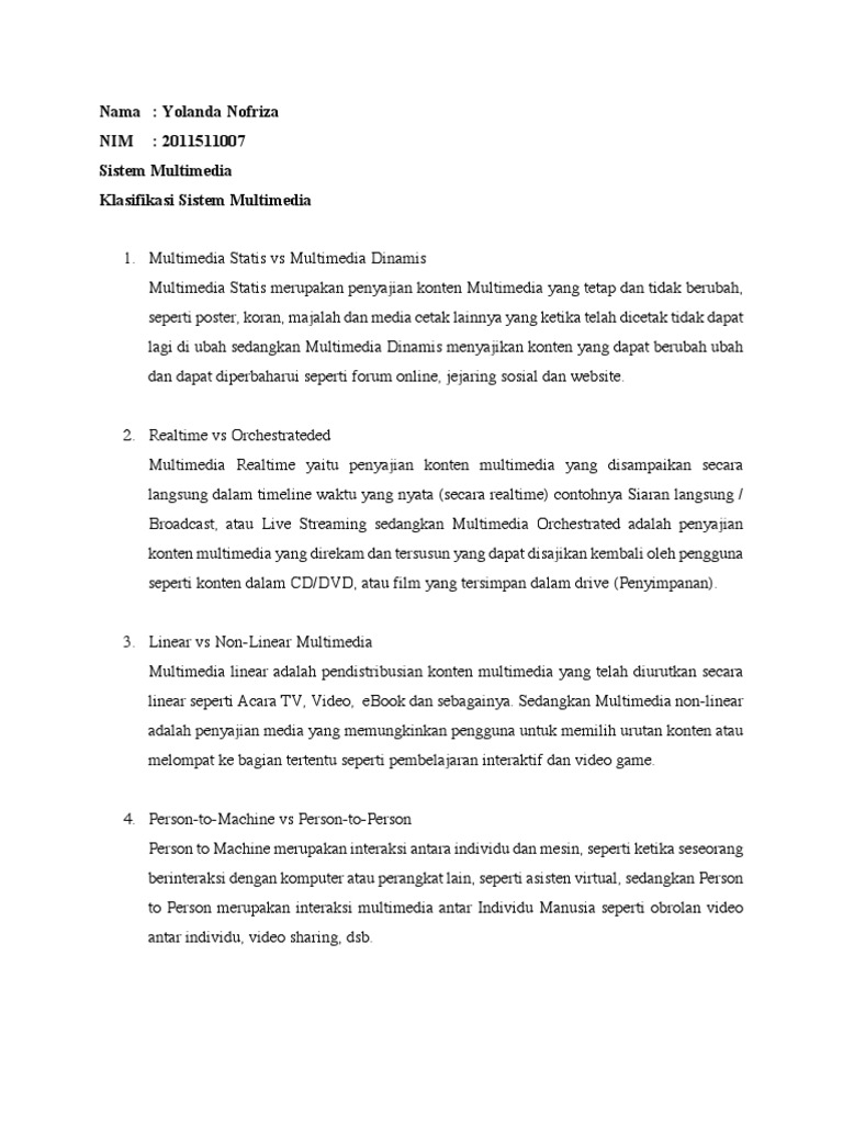 Yolanda Nofriza 2011511007 - Tugas Sistem Multimedia 1 | PDF