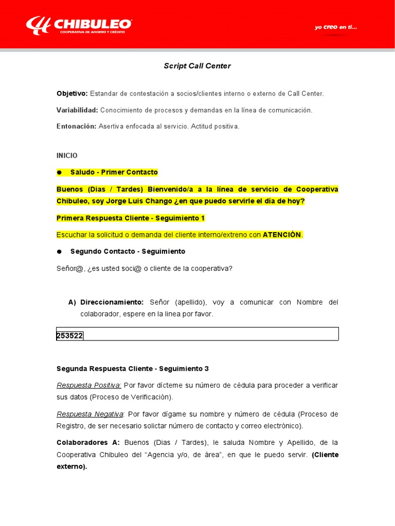Script Call Center - Llamada Entrantes | PDF