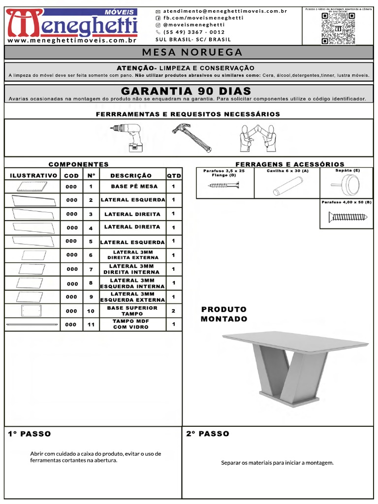 Manual - Mesa e Cadeiras | PDF