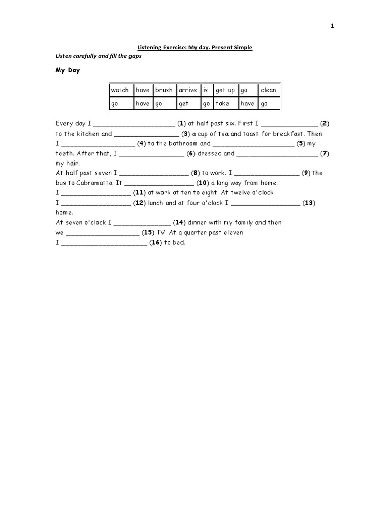 Listening Exer My Day Present Simple | PDF