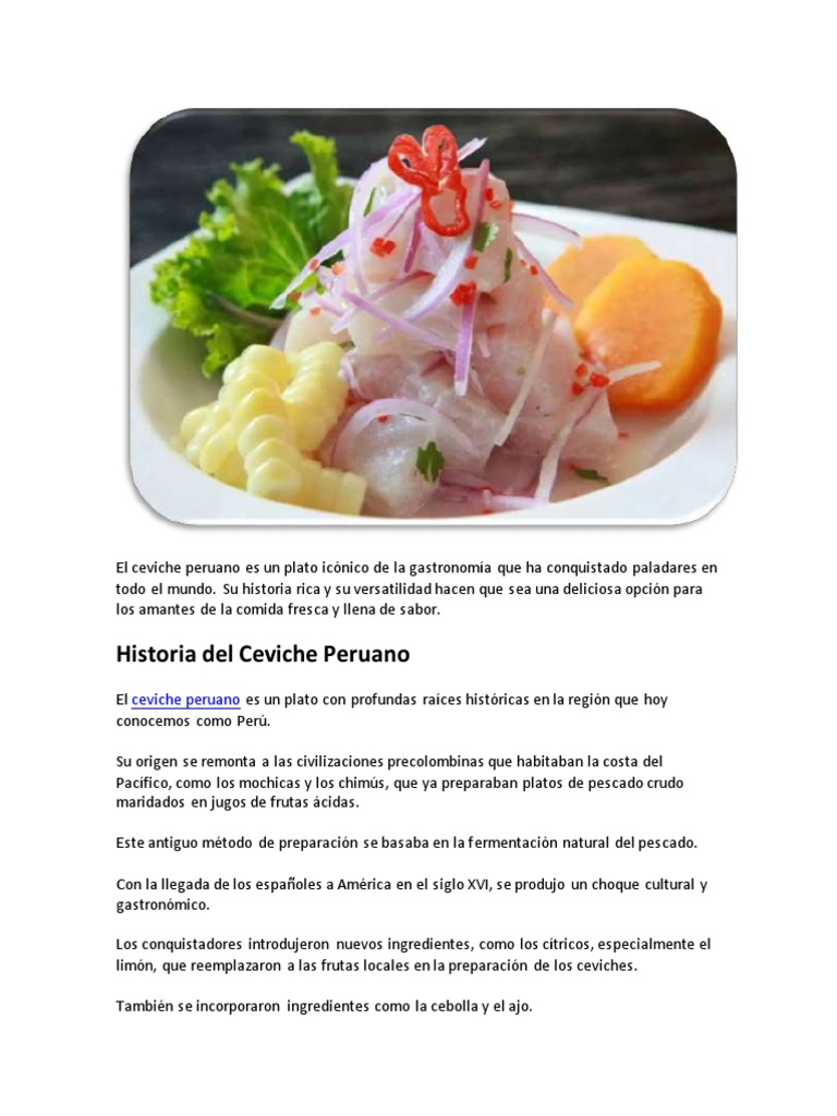 El Ceviche Peruano Un Plato Icónico de La Gastronomía | PDF | Mariscos ...