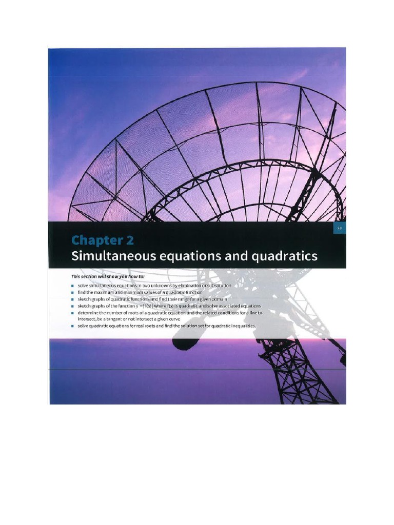 Chapter 2 Simultaneous Equations and Quadratics IGCSE Additional Mathematics | PDF