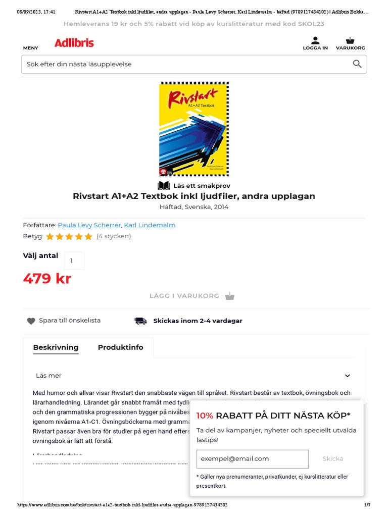 Rivstart A1+A2 Textbok inkl ljudfiler, andra upplagan - Paula Levy Scherrer, Karl Lindemalm ...