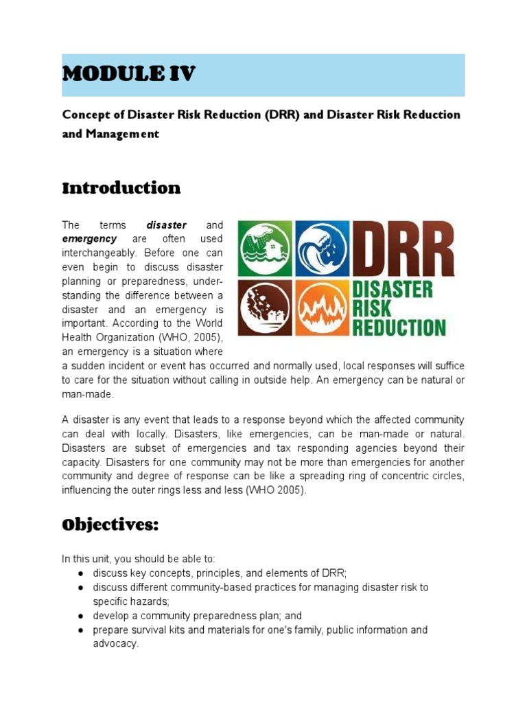 Module IV - Disaster and Disaster Risk | PDF | Hazards | Emergency Management