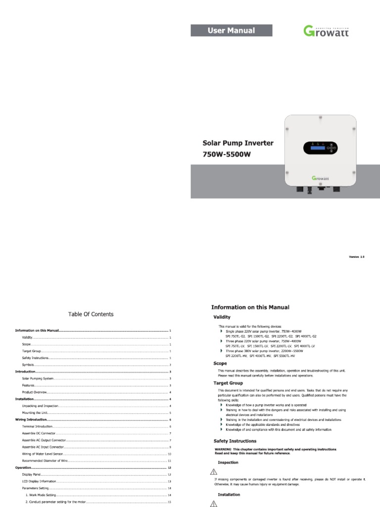 1PH Growatt SPI 750-5500W - MANUAL | PDF | Power Inverter ...