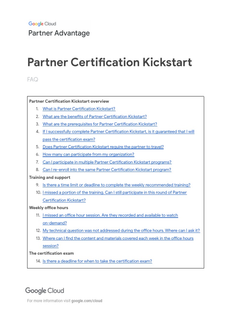 Partner Certification Kickstart FAQ - Y21 | PDF | Cloud Computing | Architect