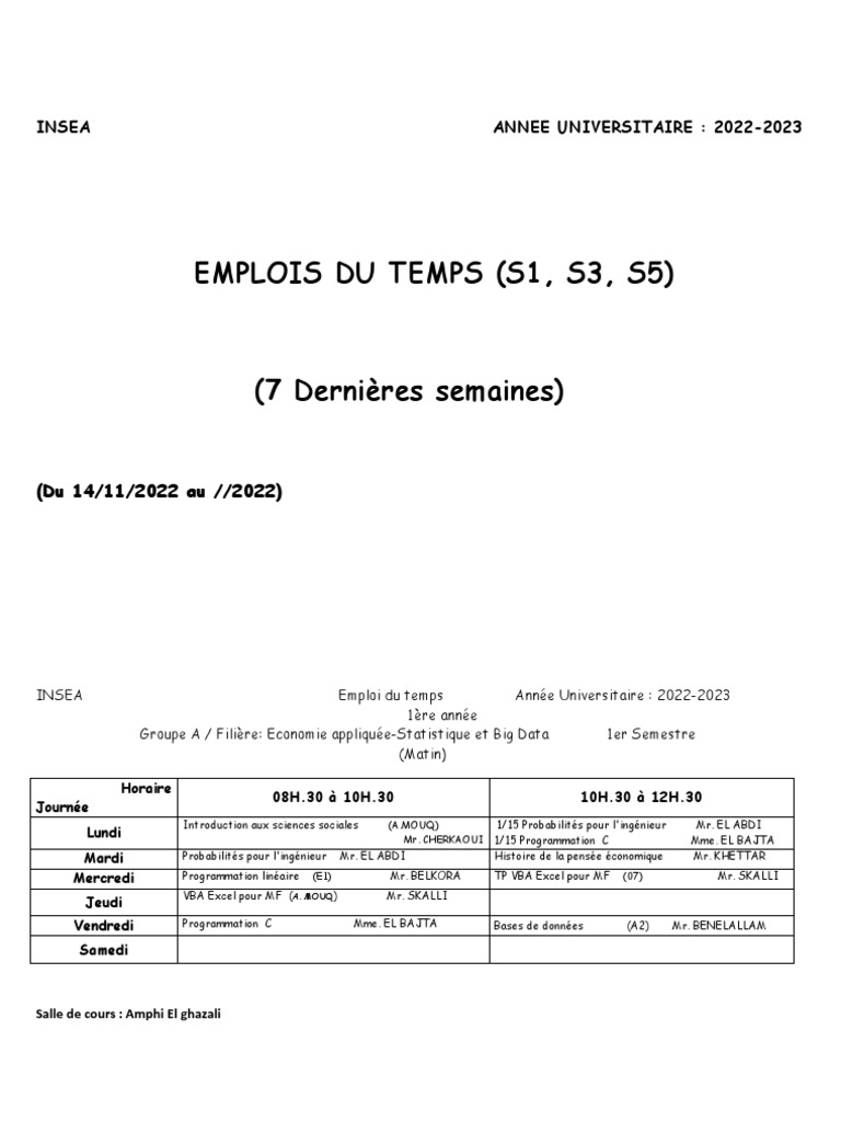 S1 - Partie II - Emplois Du Temps 2022-2023 | PDF | Business | Données