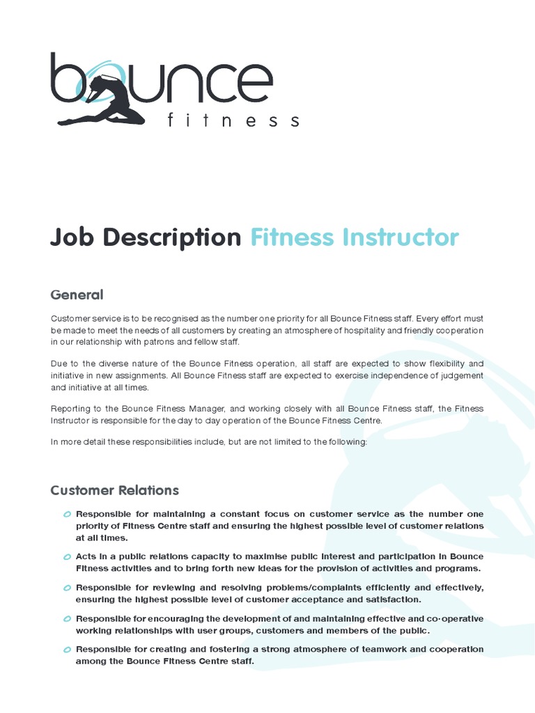 Fitness Instructor Job Responsibilities | PDF | Customer | Business
