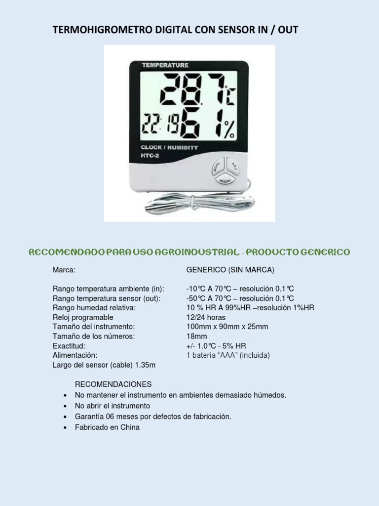 Termohigrómetro Digital HTC-2 Manual | PDF