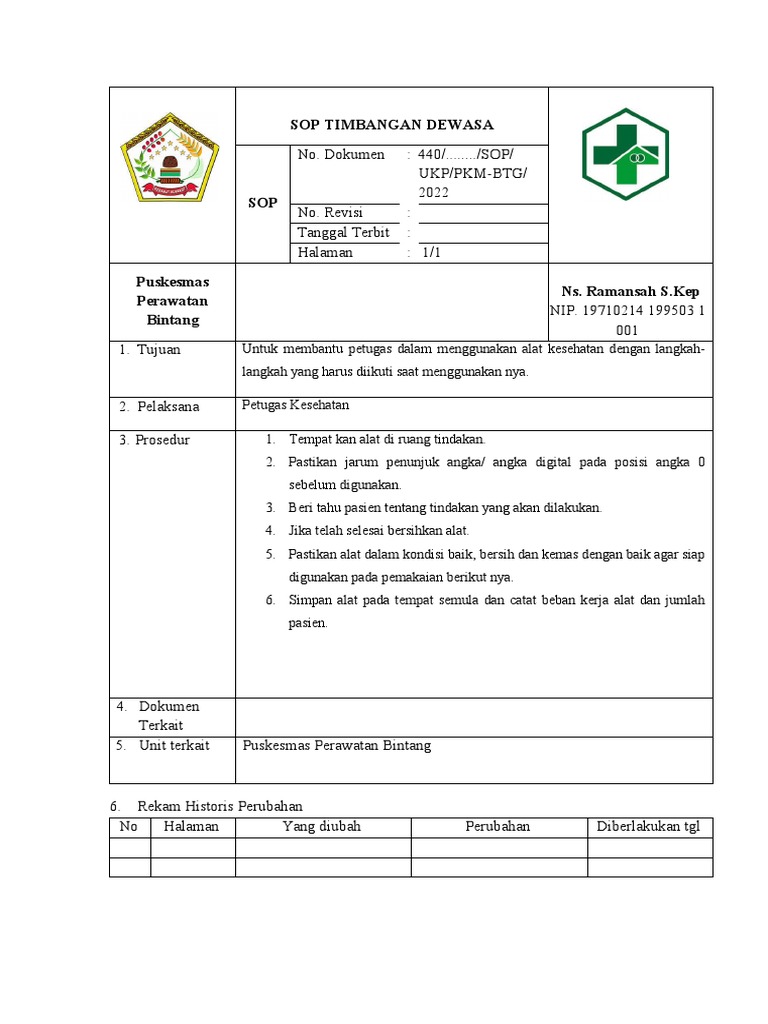 Sop Timbangan Dewasa | PDF