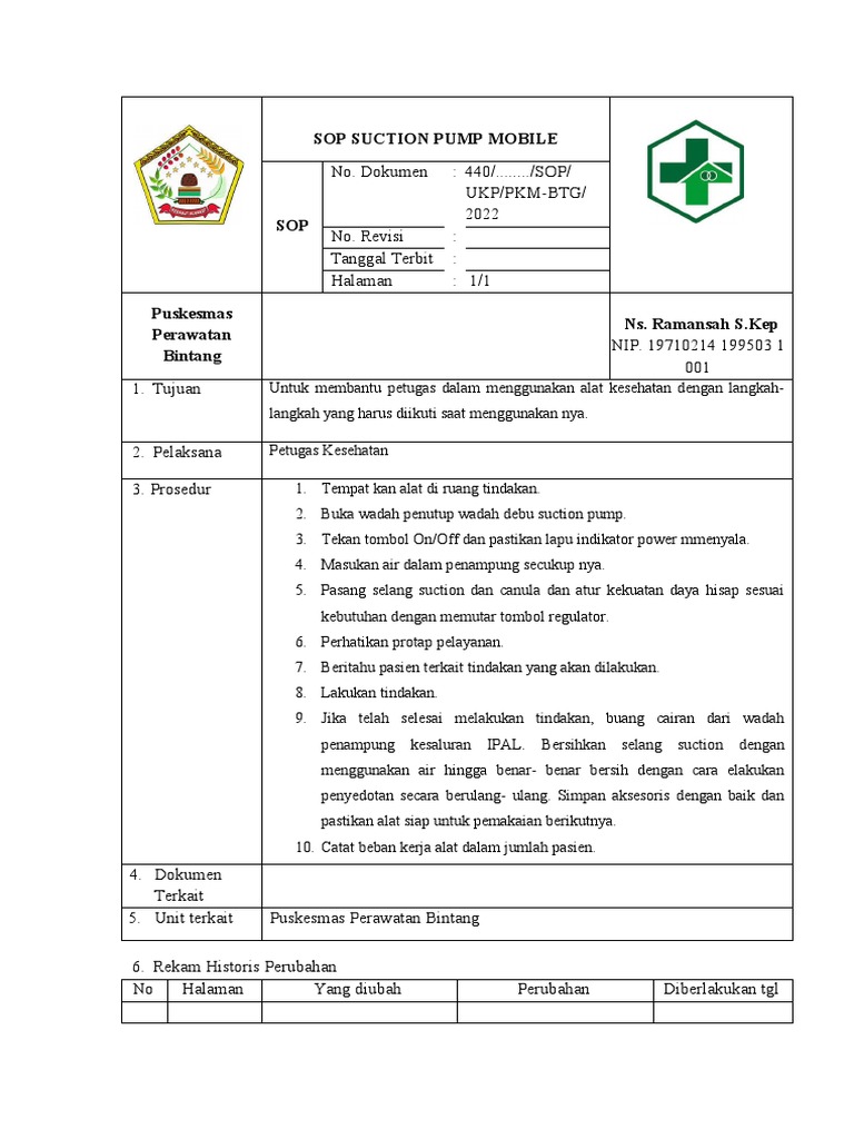 SOP Penggunaan Suction Mobile | PDF