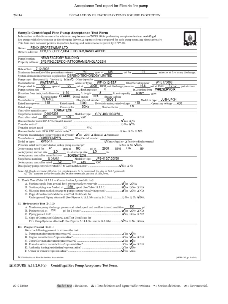 Fire Pump Acceptance Test Report | PDF | Pump | Engines
