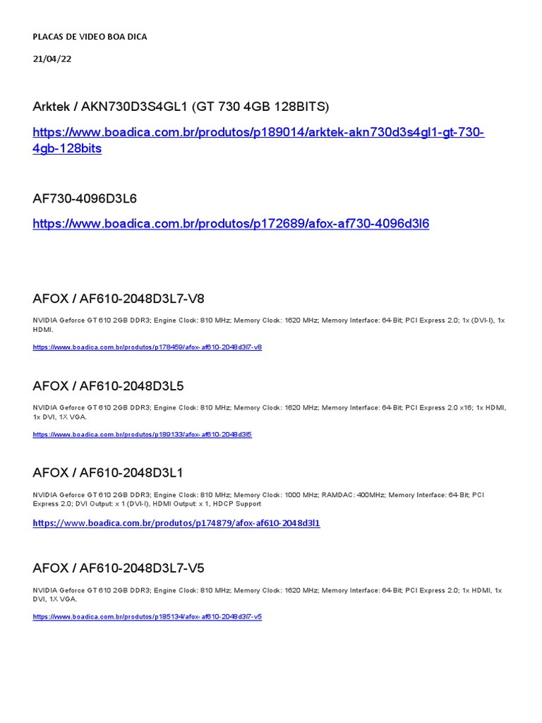 Placas de Video Boa Dica 21 04 22 | PDF