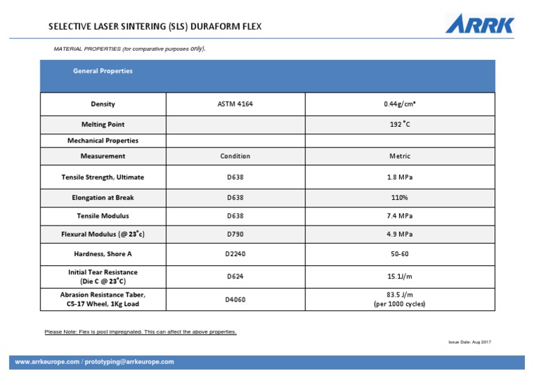 ARRK SLS DuraForm Flex Material DataSheet 2017 | PDF
