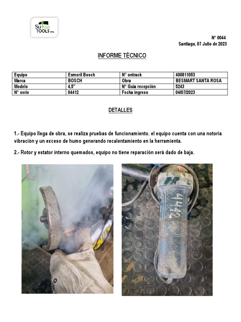Informe N°0044, Esmeril Angular, Besmart | PDF
