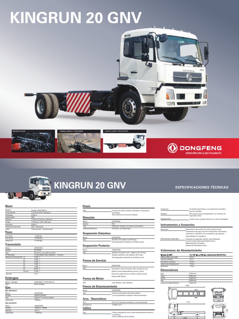 Especificaciones del Camión KINGRUN 20 GNV | PDF | Eje | Vehículo de motor