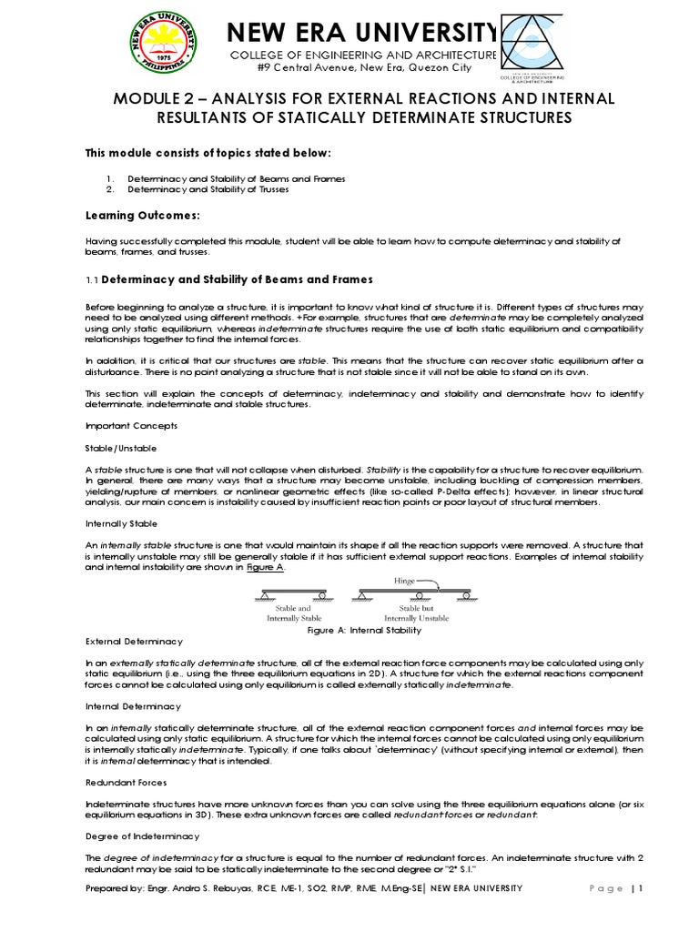 Determinacy and Stability in Structures | PDF | Truss | Structural Analysis