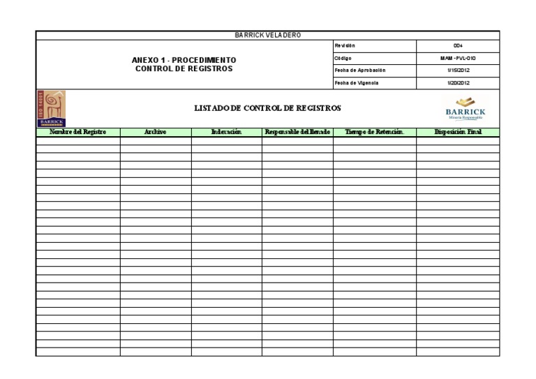 Anexo 1 - Listado de Control de Registros | PDF