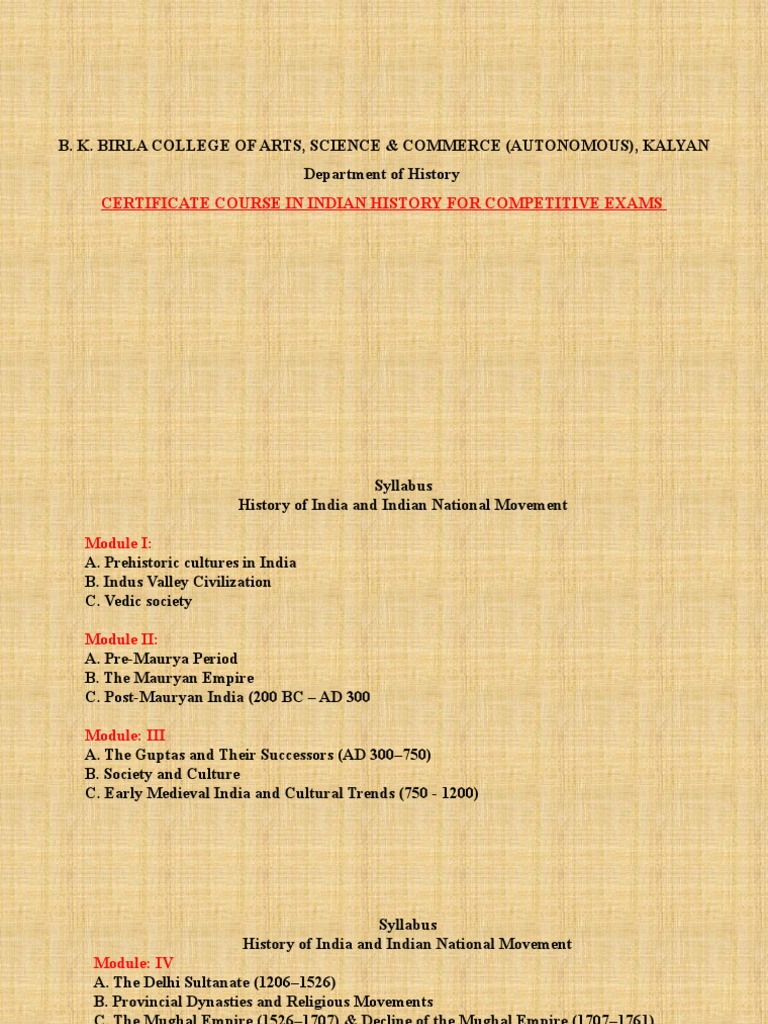 Indian History Course Syllabus for Exams | PDF | Vedas | Epigraphy
