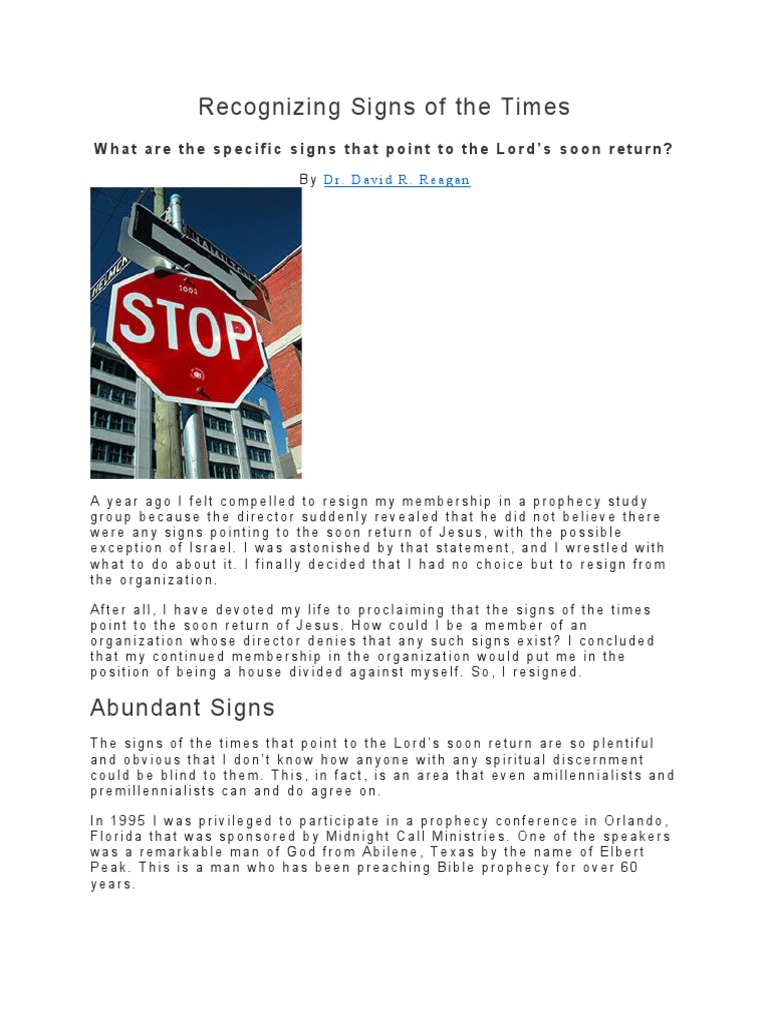 Recognizing Signs of The Times | Download Free PDF | Jesus | Bible Prophecy