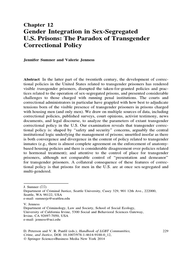Gender Integration In Sex Segregated Us Prisons The Paradox Of 