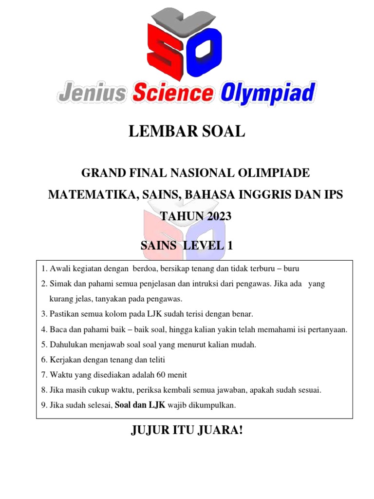 Soal Grand Final Jso Sains Level 1 | PDF