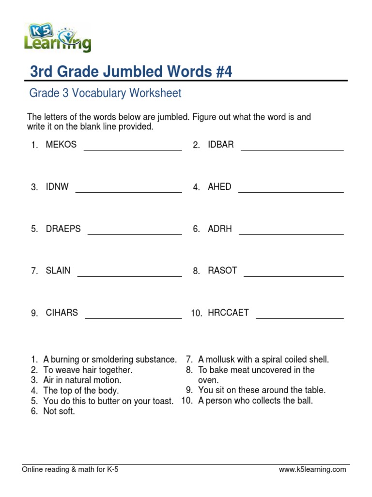 3rd Grade Vocabulary Jumble | PDF