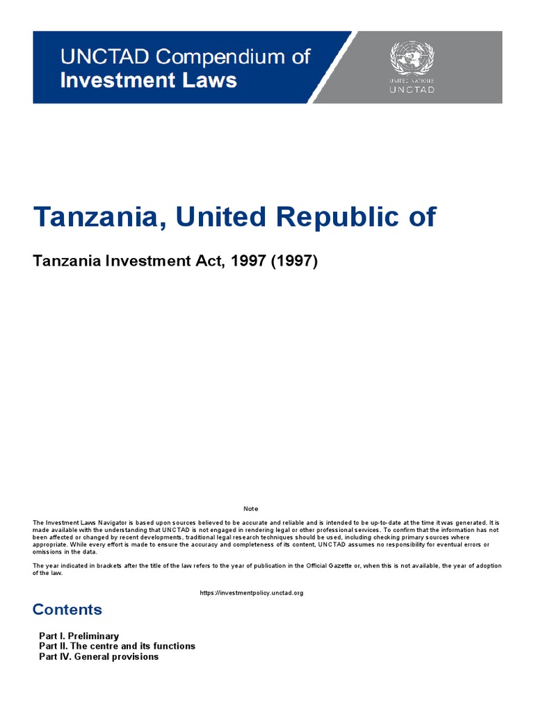 Tanzania, United Republic of - Investment Act (English) | PDF | Expense | Business