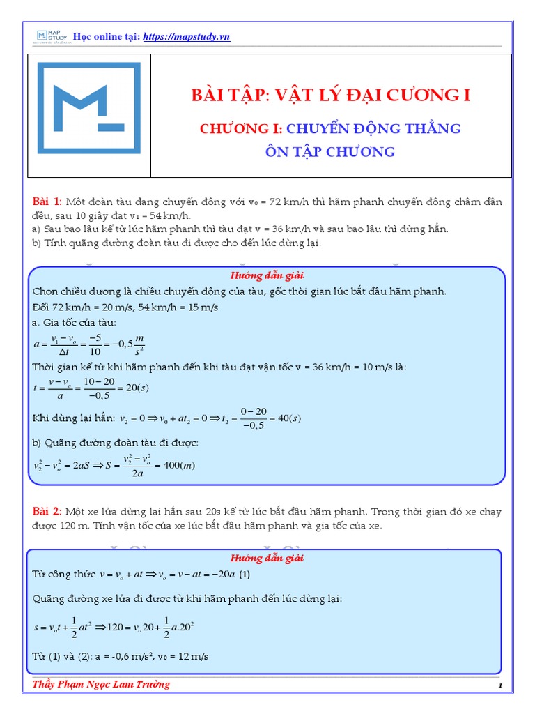 (VLDC1) - Ôn Tập Chương 1 - Chuyển Động Thẳng - Thầy Lam Trường | PDF