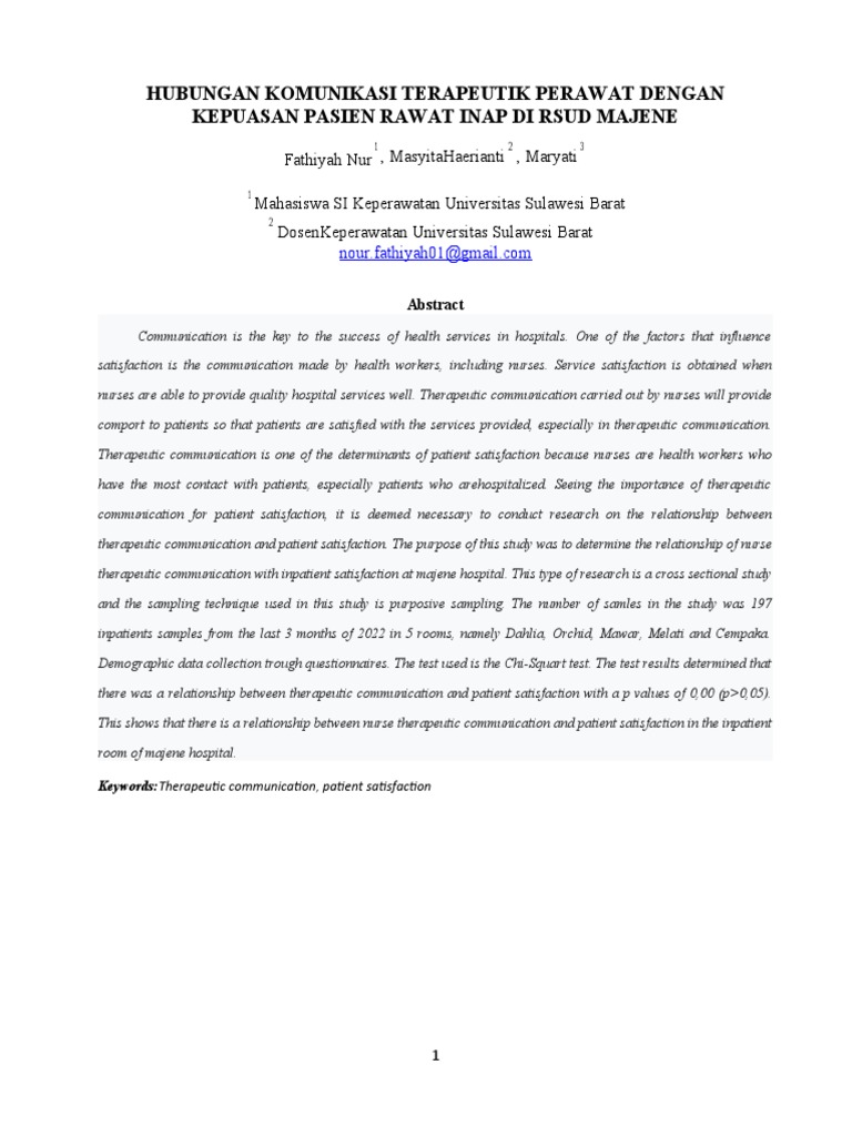 Manuskrip Hubungan Komunikasi Terapeutik Perawat Dengan Kepuasan Pasien Rawat Inap Di Rsud ...