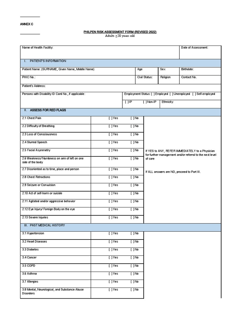 Philpen Risk Assessment Form Revised 2022 | PDF | Cardiovascular ...