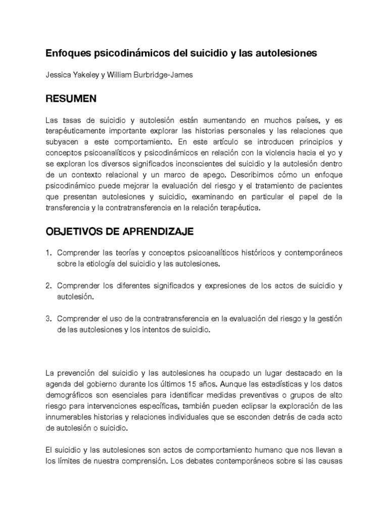 Psicodinámica del suicidio y autolesiones | PDF | Terapia de conducta ...