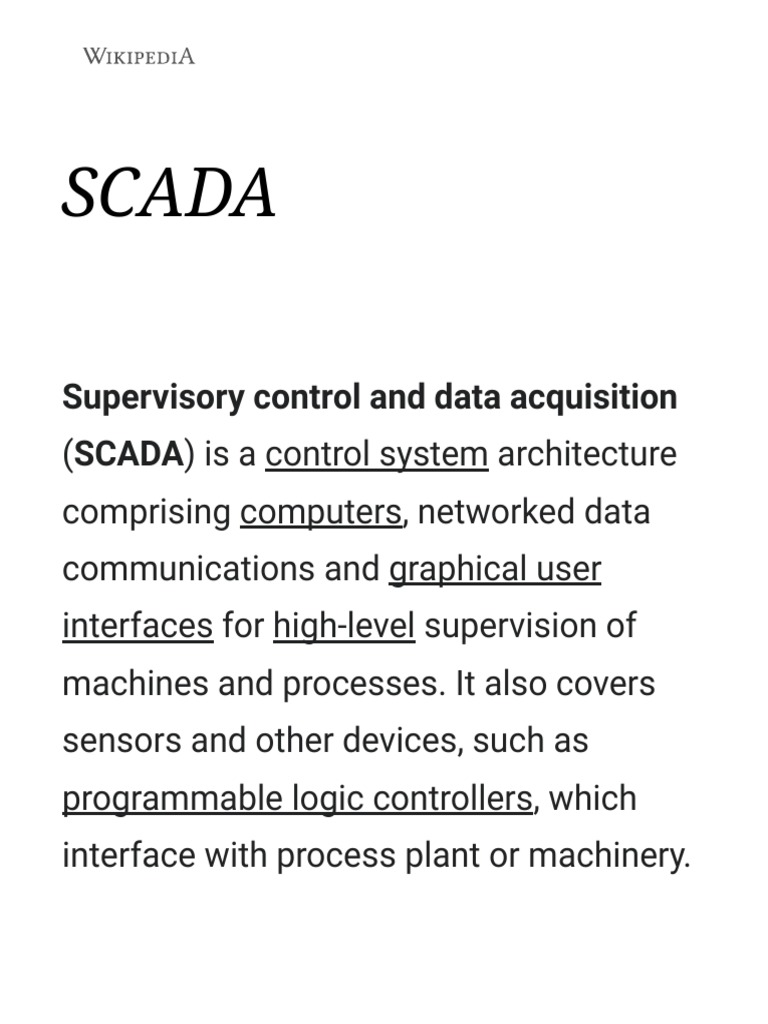 SCADA - Wikipedia | Download Free PDF | Scada | Programmable Logic ...
