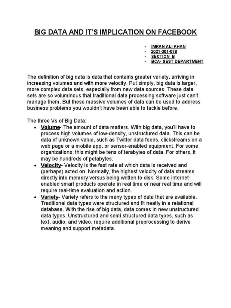 Big Data And Its Implication On Facebook Pdf Big Data Facebook 1393