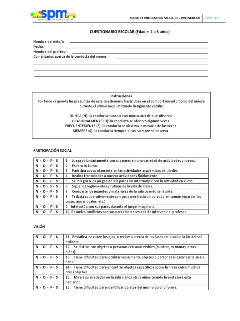 SPM - 2 A 5 Años - (Escolar) | PDF | Comportamiento