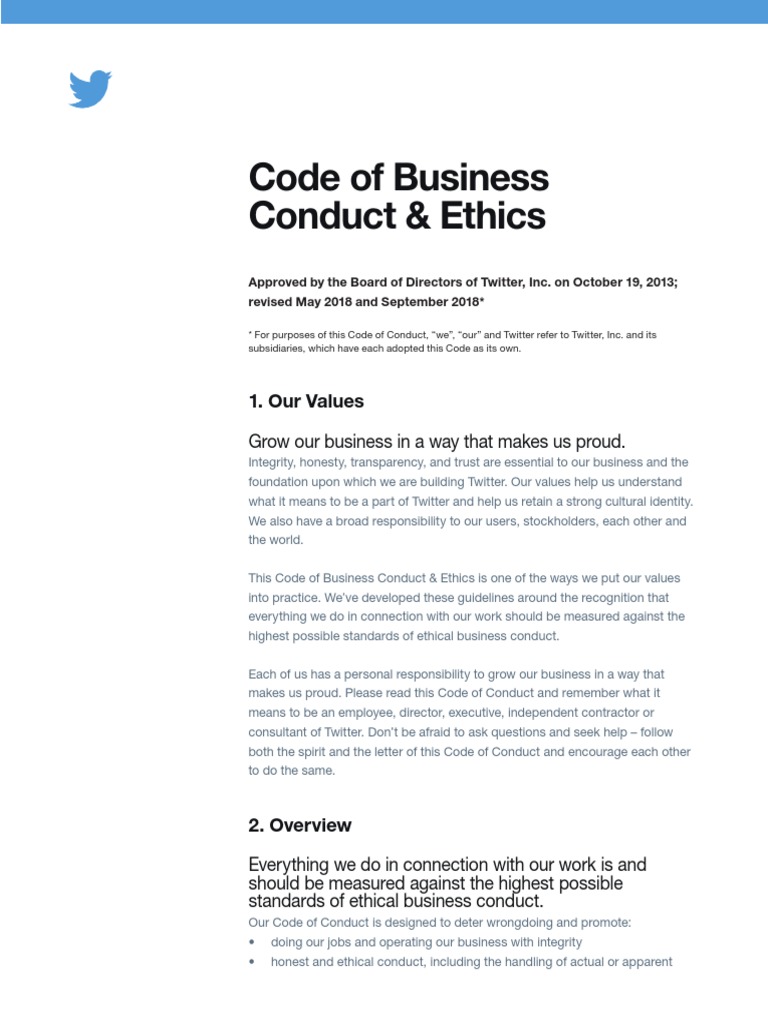 Twitter Code-Of-Conduct and Ethics | PDF | Internal Control | Conflict Of Interest