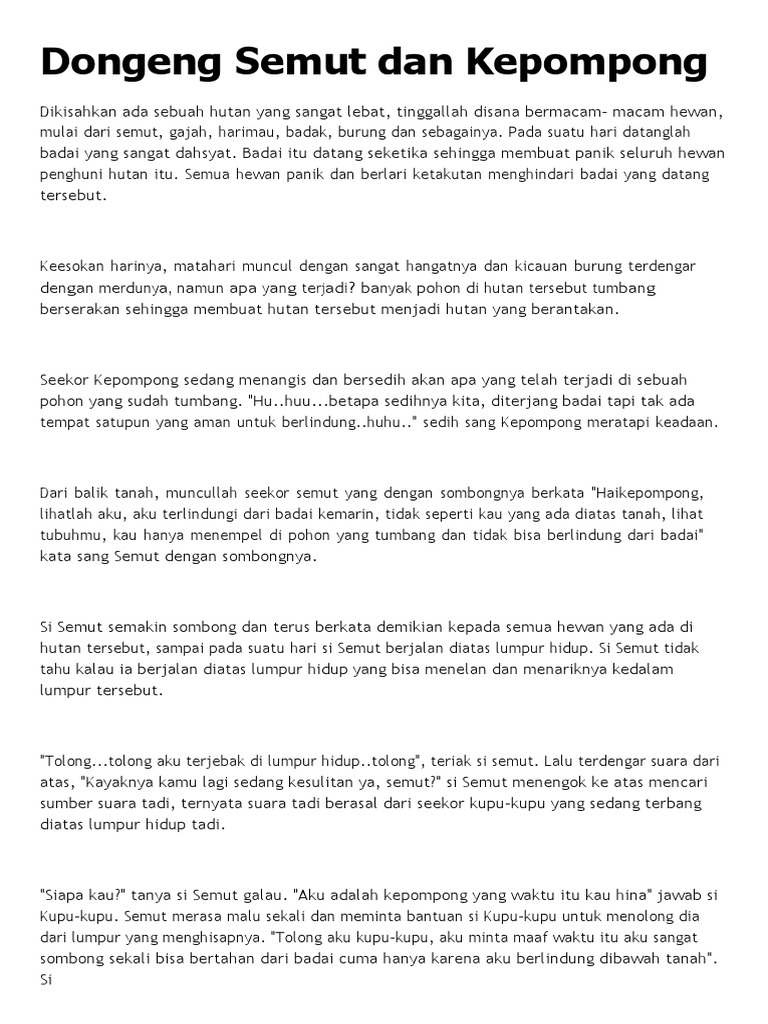 Dongeng Semut Dan Kepompong | PDF | Seni | Dewasa Muda