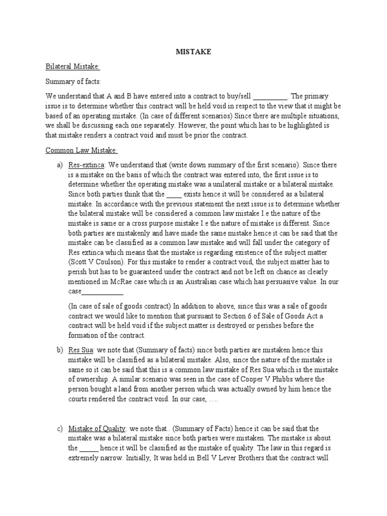 Mistake | PDF | Common Law | Ethical Principles