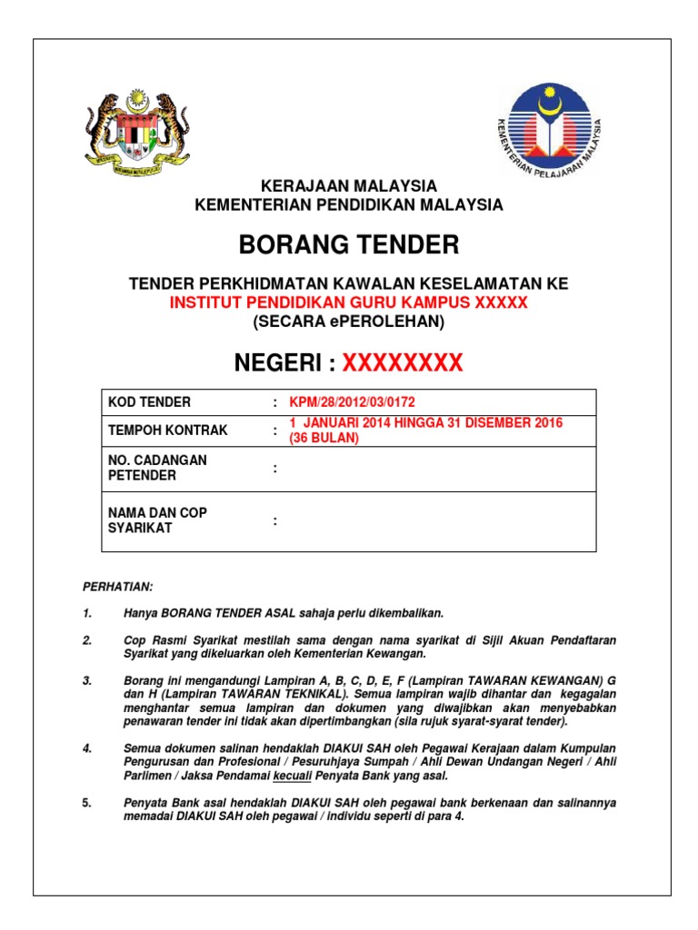 Borang Tender | PDF