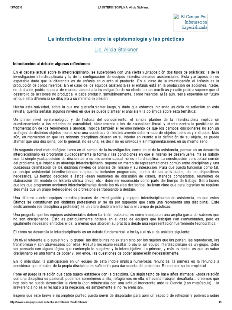 LA INTERDISCIPLINA-Stolkiner | PDF | Interdisciplinariedad ...
