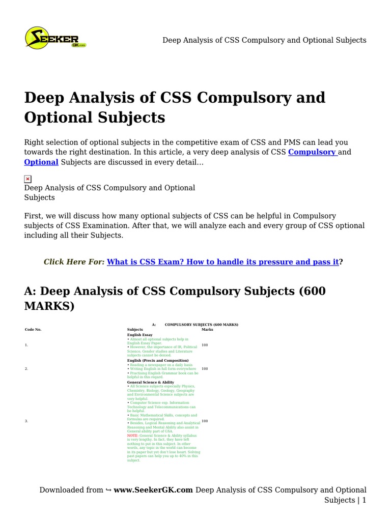 CSS Compulsory & Optional Subjects Guide | PDF | Analysis | Science