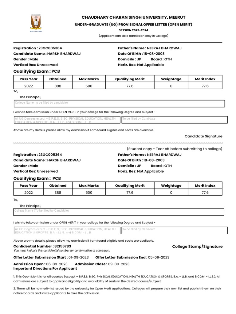 Provisional Offer Letter | PDF | Educational Stages | Vocational Education